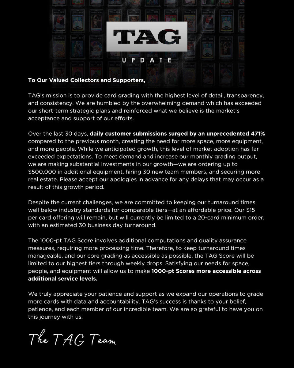 TAG Grading Pricing and Feature Updates - February 2025